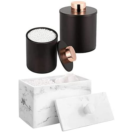 Resin Cotton Ball Canister 2 Compartments + 2Pck Qtip Dispenser Holder ...