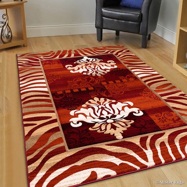 Allstar Orange Hand Carved Indian Print Design Area Rug (5' 2" x 7' 2 ...