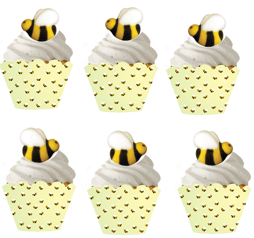 12 BumbleBee Bee Sugar Decoration Toppers & 12 Bee Baking Cupcake ...