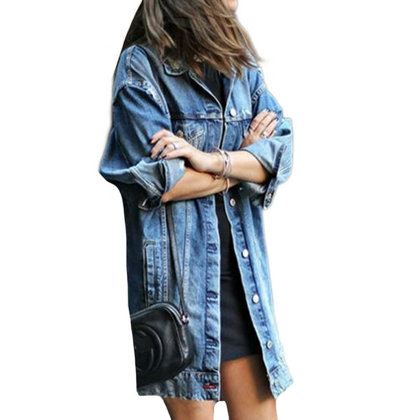 Frontwalk Women Retro Boyfriend Style Denim Jacket Loose Casual ...