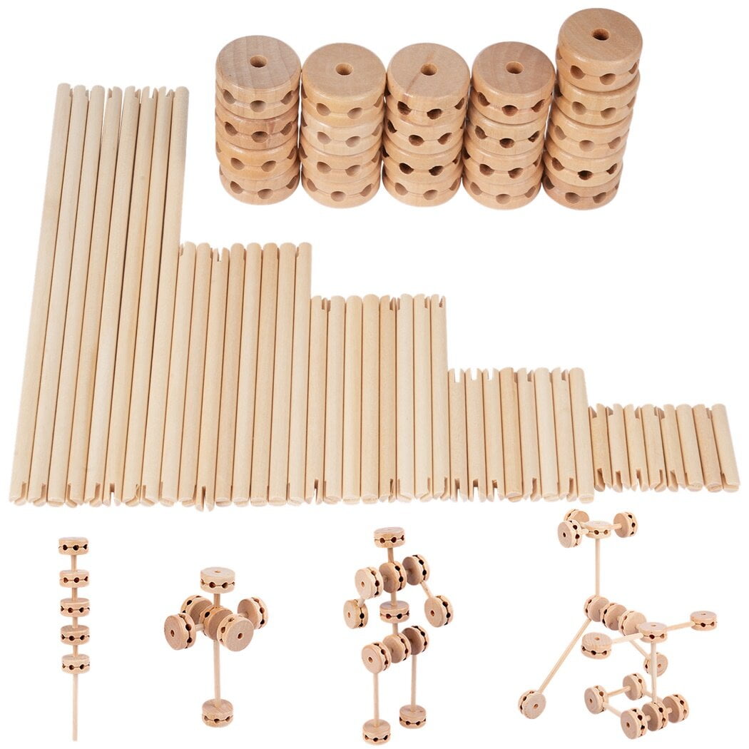 Wooden Building Blocks, 60pcs Wood Stem Building Blocks, DIY Building ...