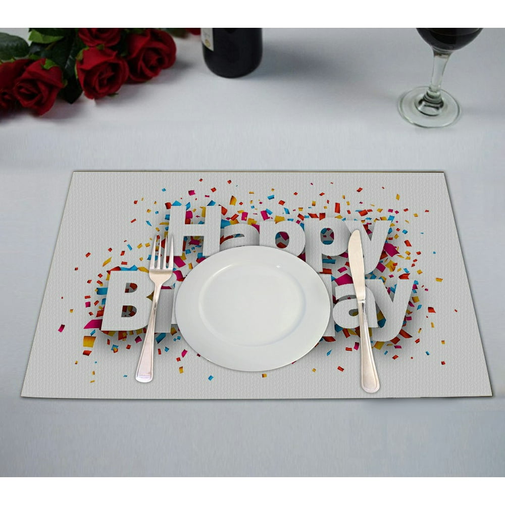 ABPHQTO Happy Birthday Paper Sign Over Confetti Holiday Table Placemat ...