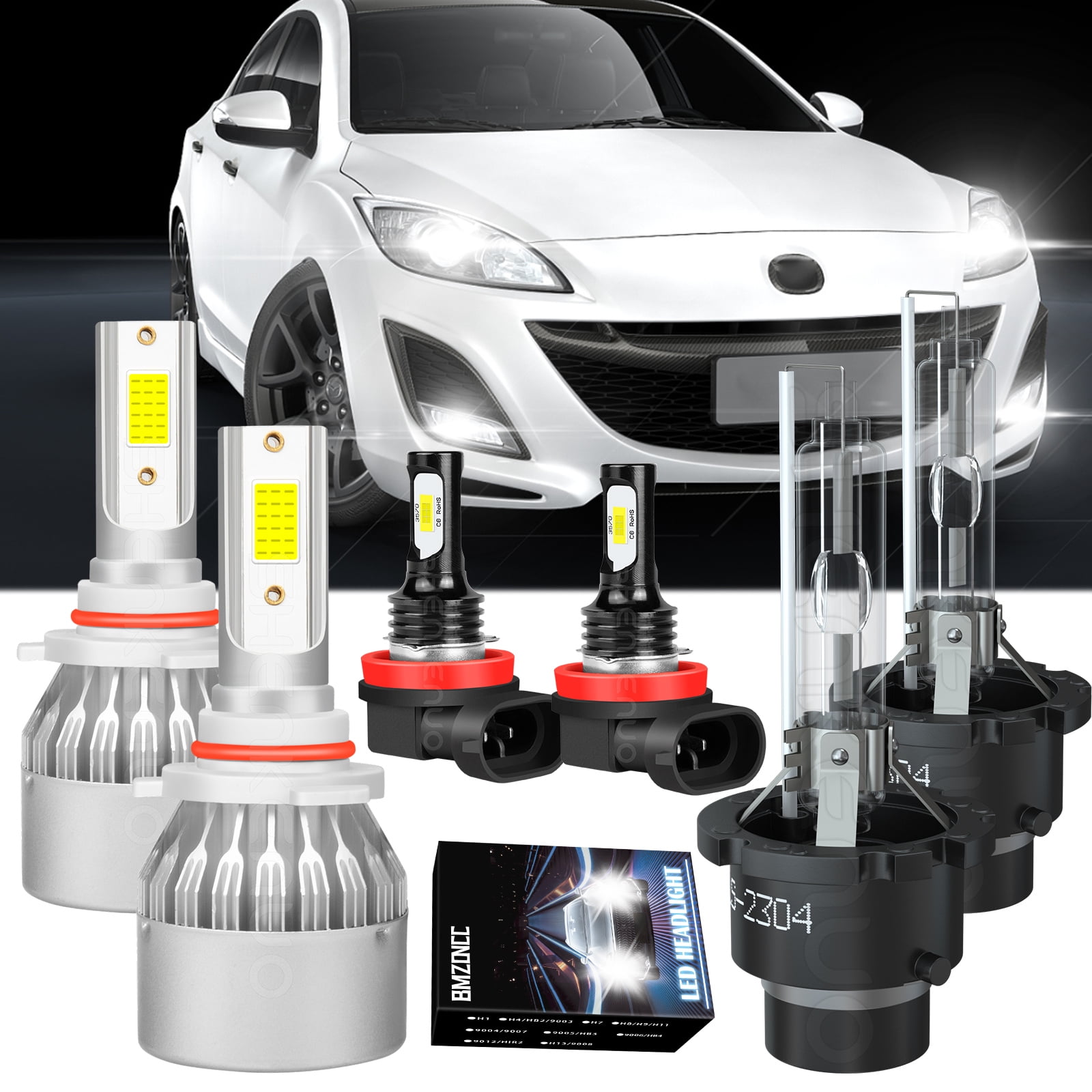 For Mazda 3 2004-2006 9005+D2S+H11 LED HID Headlight Fog Light Bulbs ...
