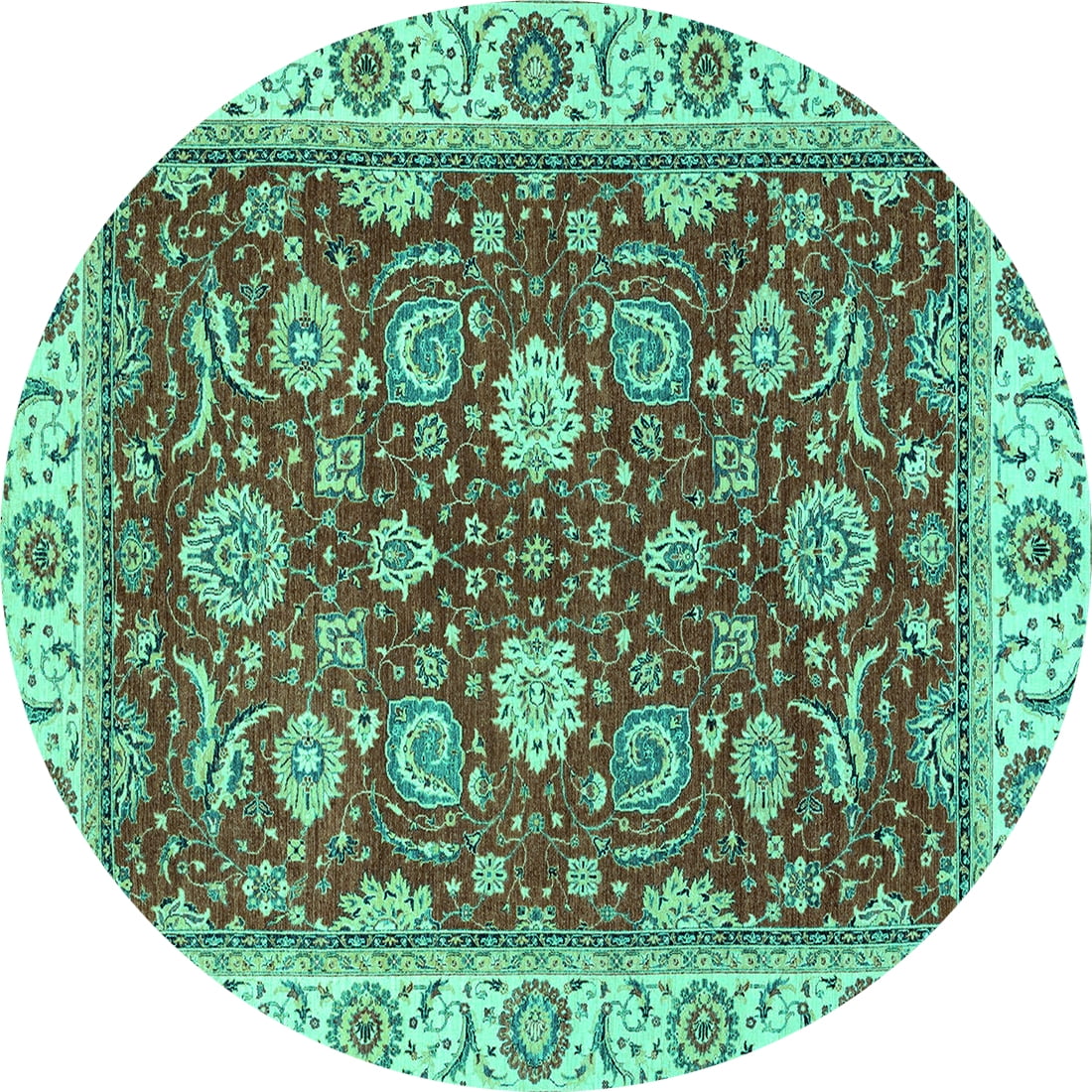 Ahgly Company Indoor Round Oriental Turquoise Blue Traditional Area ...