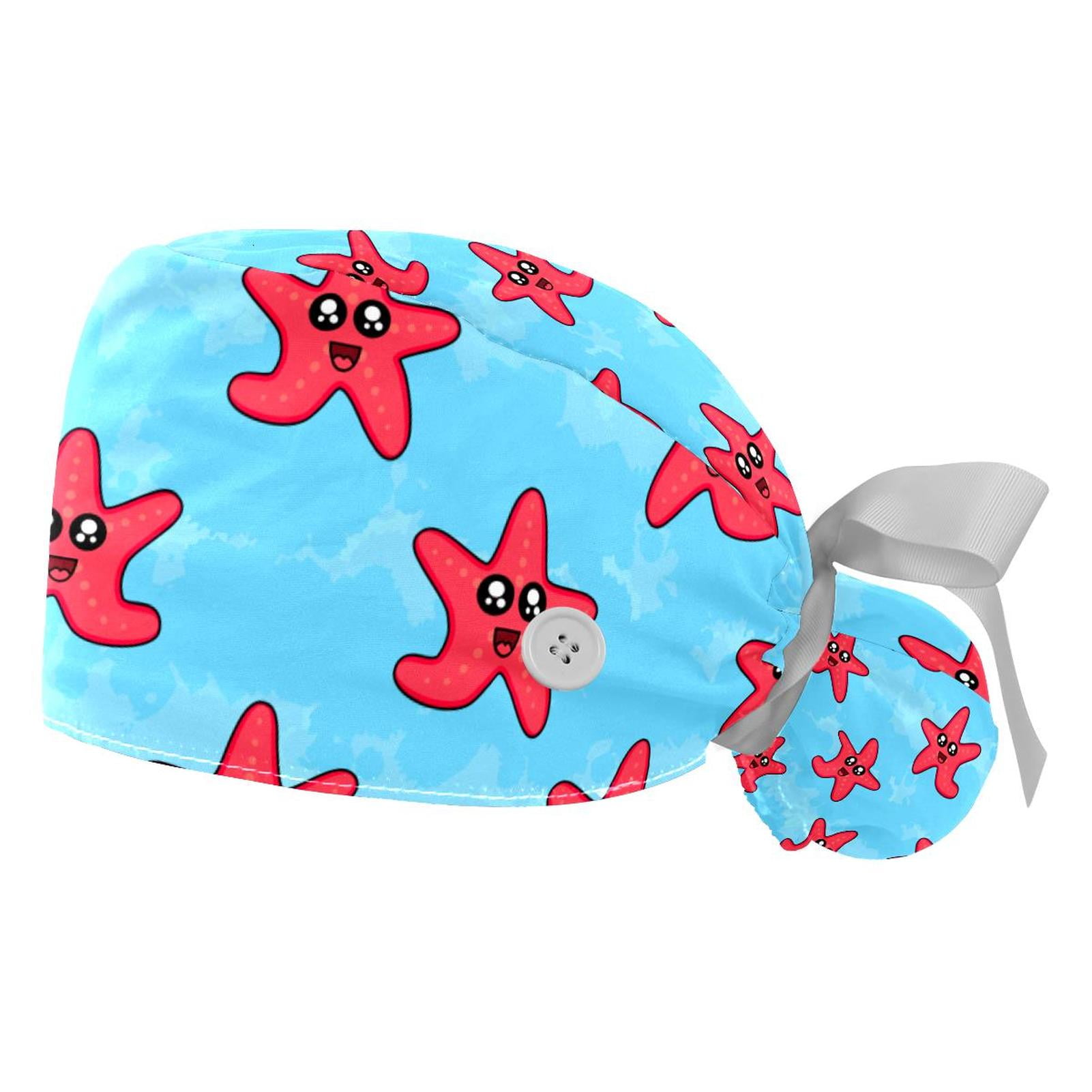 2PCS Long Hair Working Cap with Buttons and Sweatband Ribbon Tie Back ...