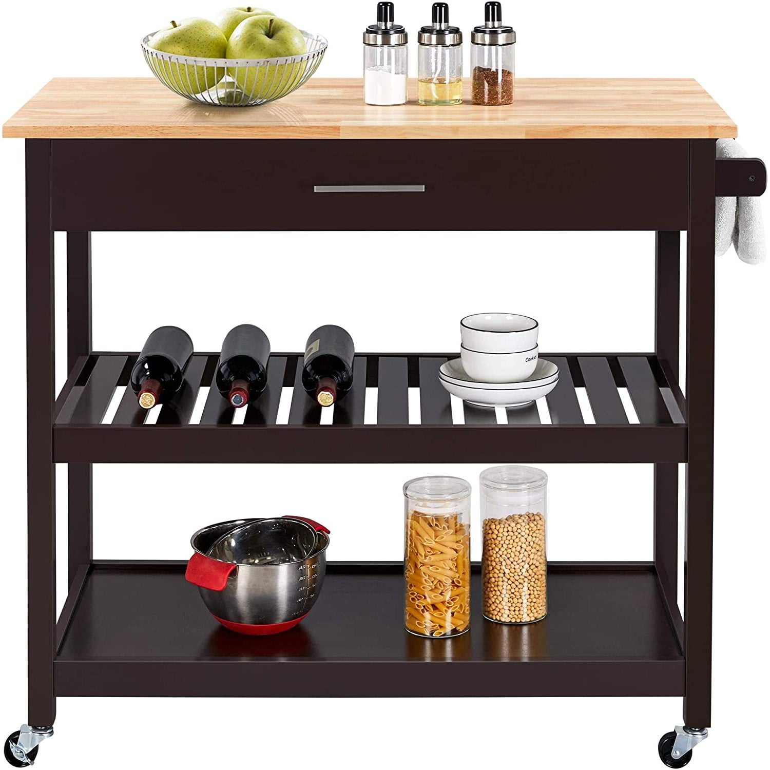 Bilot Rolling Kitchen Island Cart, 3 Tier Microwave Oven Cart Serving ...