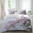 4 Piece Duvet Cover Set Queen, Spring Pink Flower Green Leaf Soft ...
