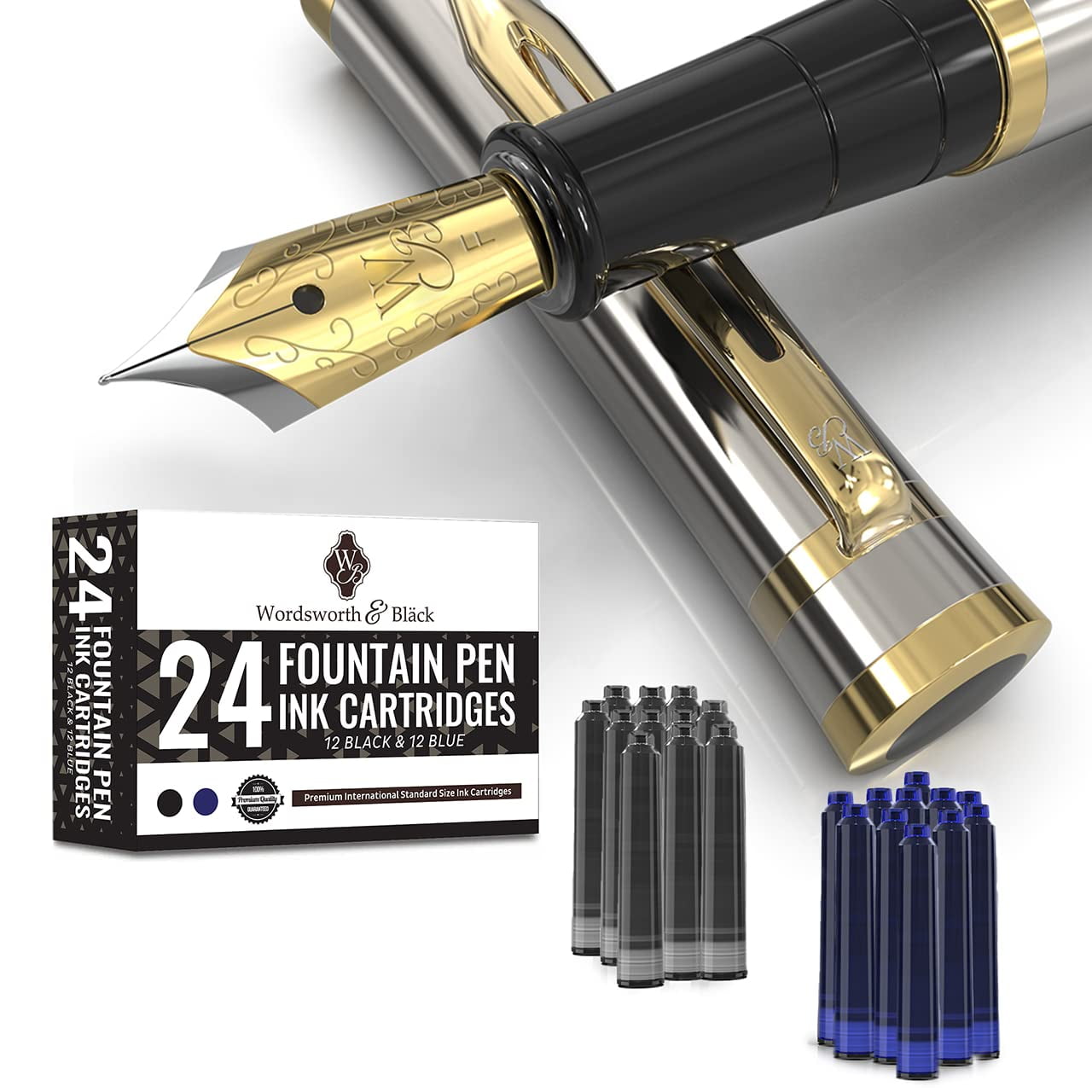 Wordsworth & Black Fountain Pen, Fine Point Ink Pens, Silver Gold ...