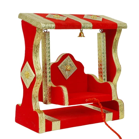 Decorative Laddu Gopal Jhula Wooden Handcrafted Velvet with Golden Work ...