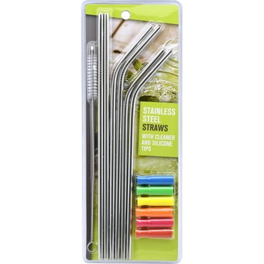 4th Utensil Reusable Silver Stainless Steel Straw Set - Walmart.com