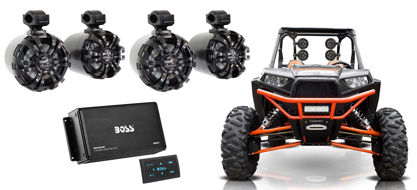 4) Rockville 6.5" Black Tower Speakers+Bluetooth Amplifier For RZR/ATV ...
