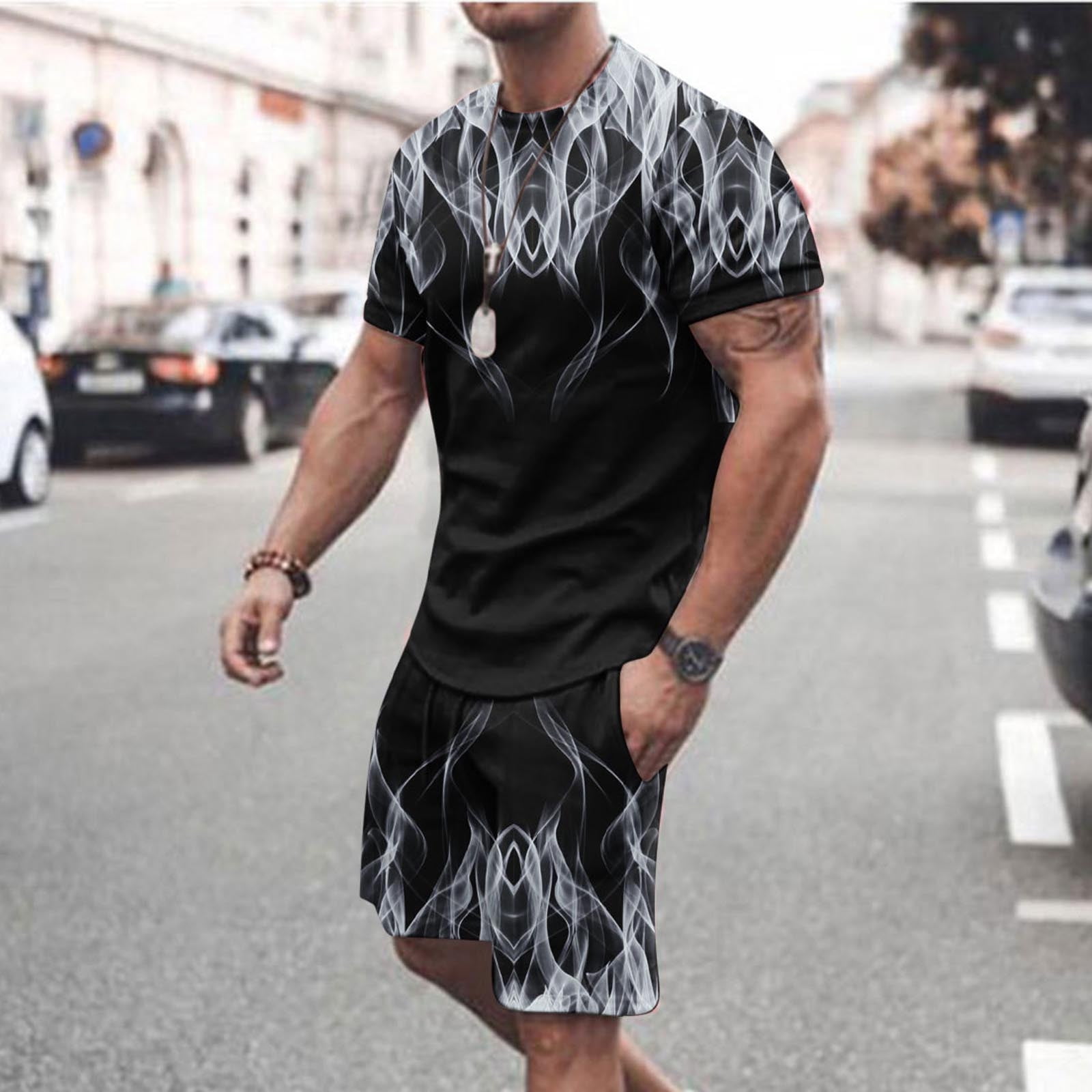 Xysaqa Mens Printed Short Sets Fashion 2 Piece Tracksuits Outfits