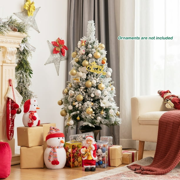 Árbol de Navidad Nevado Costway Preiluminado 120 cm con Bayas y Flores ...