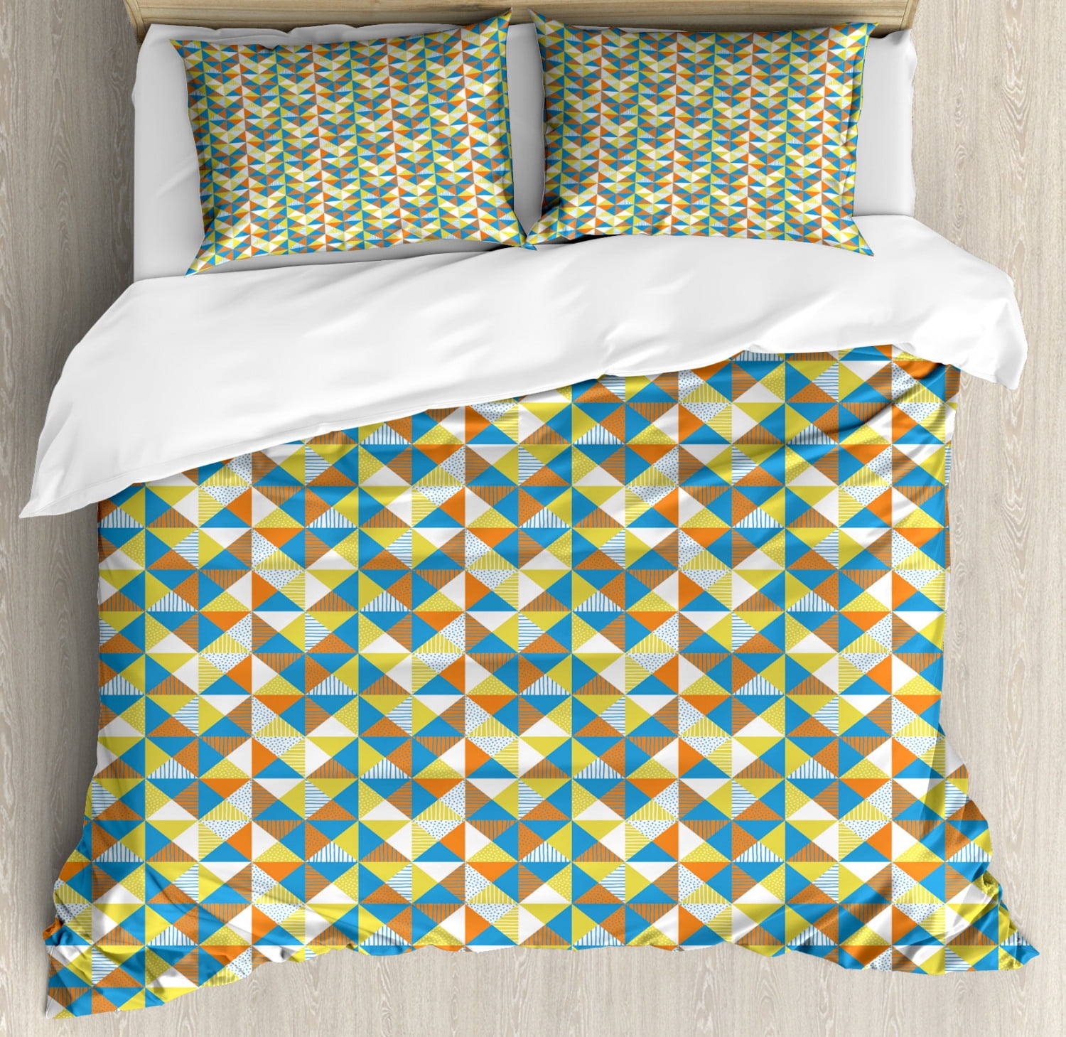 Geometric Duvet Cover Set Queen Size Stripes And Dots Pattern On Grid