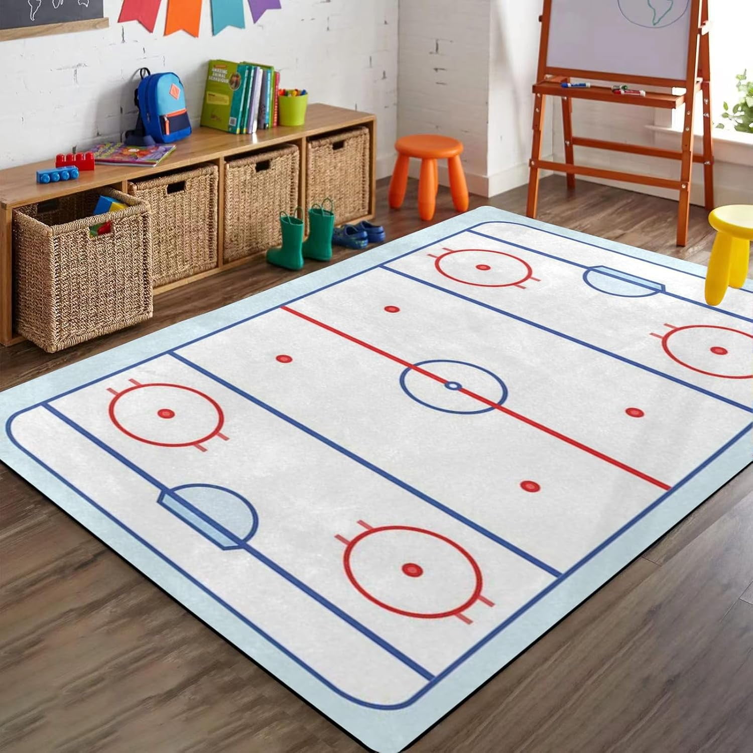 Click here for Mycarpetco Ice Hockey Rink Blue Red Area Rugs  4ft... prices