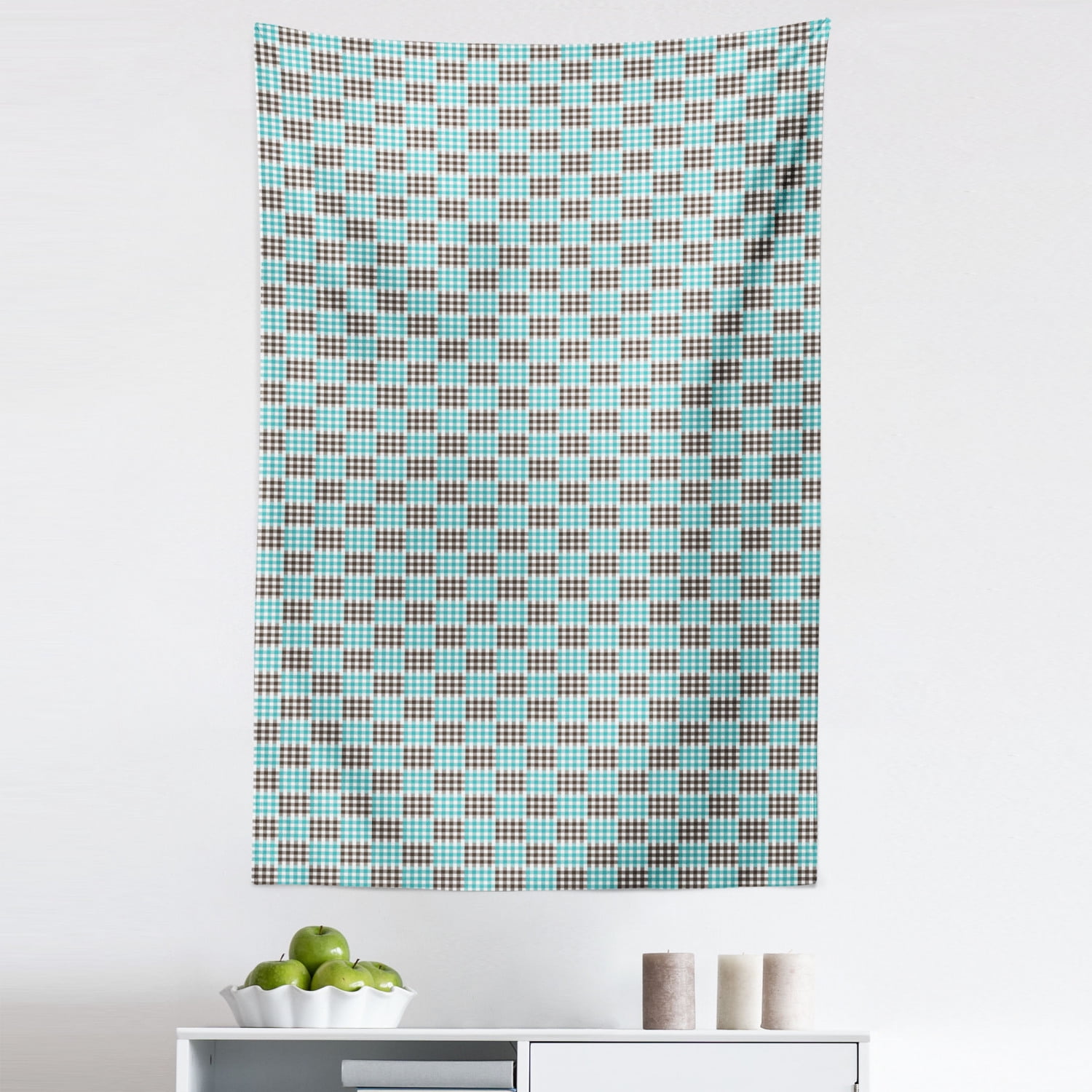 Plaid Tapestry, 2 Colored Pattern with Little Checks and Diagonal Lines ...