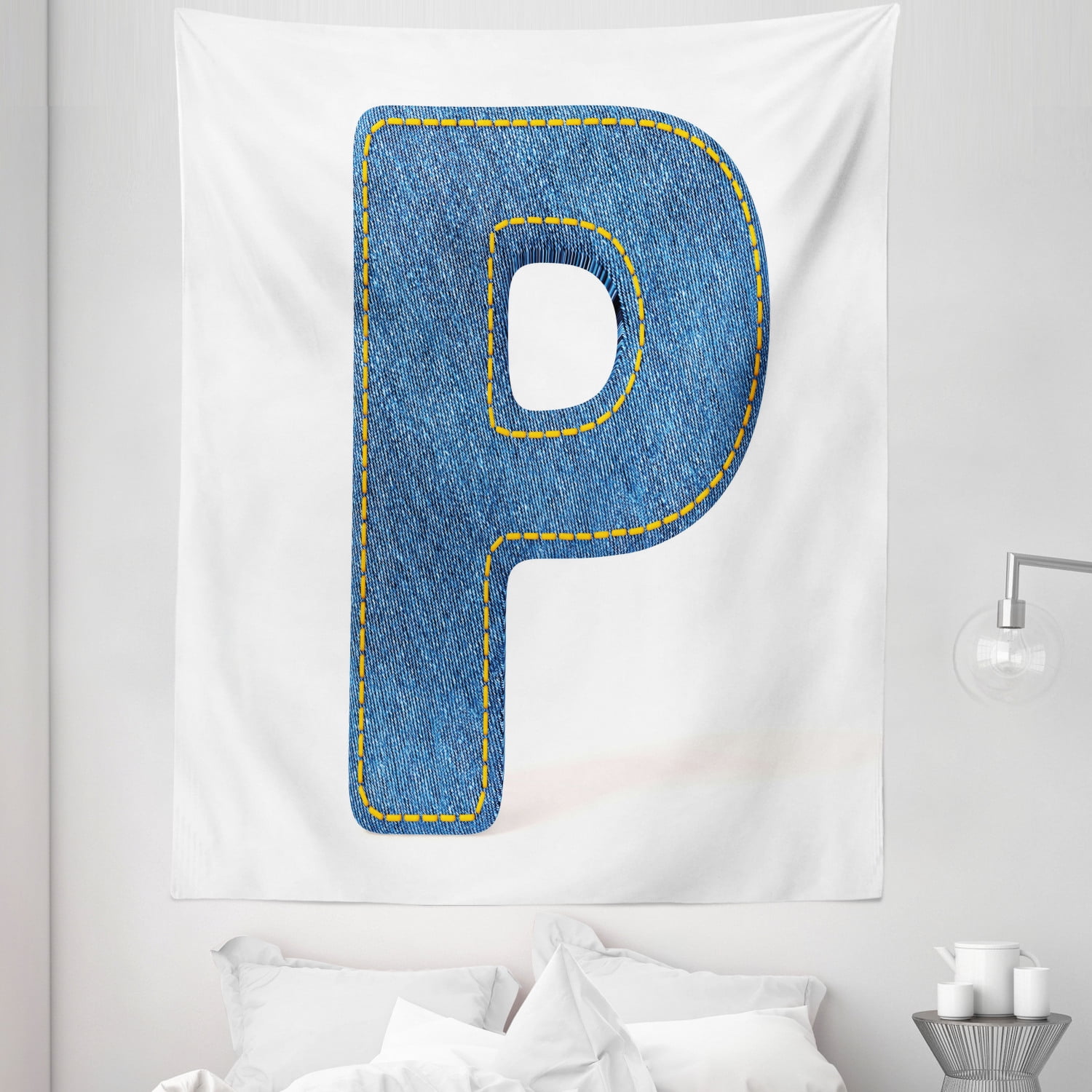 Letter P Tapestry, Theme Font Design Alphabet Uppercase P with Blue ...