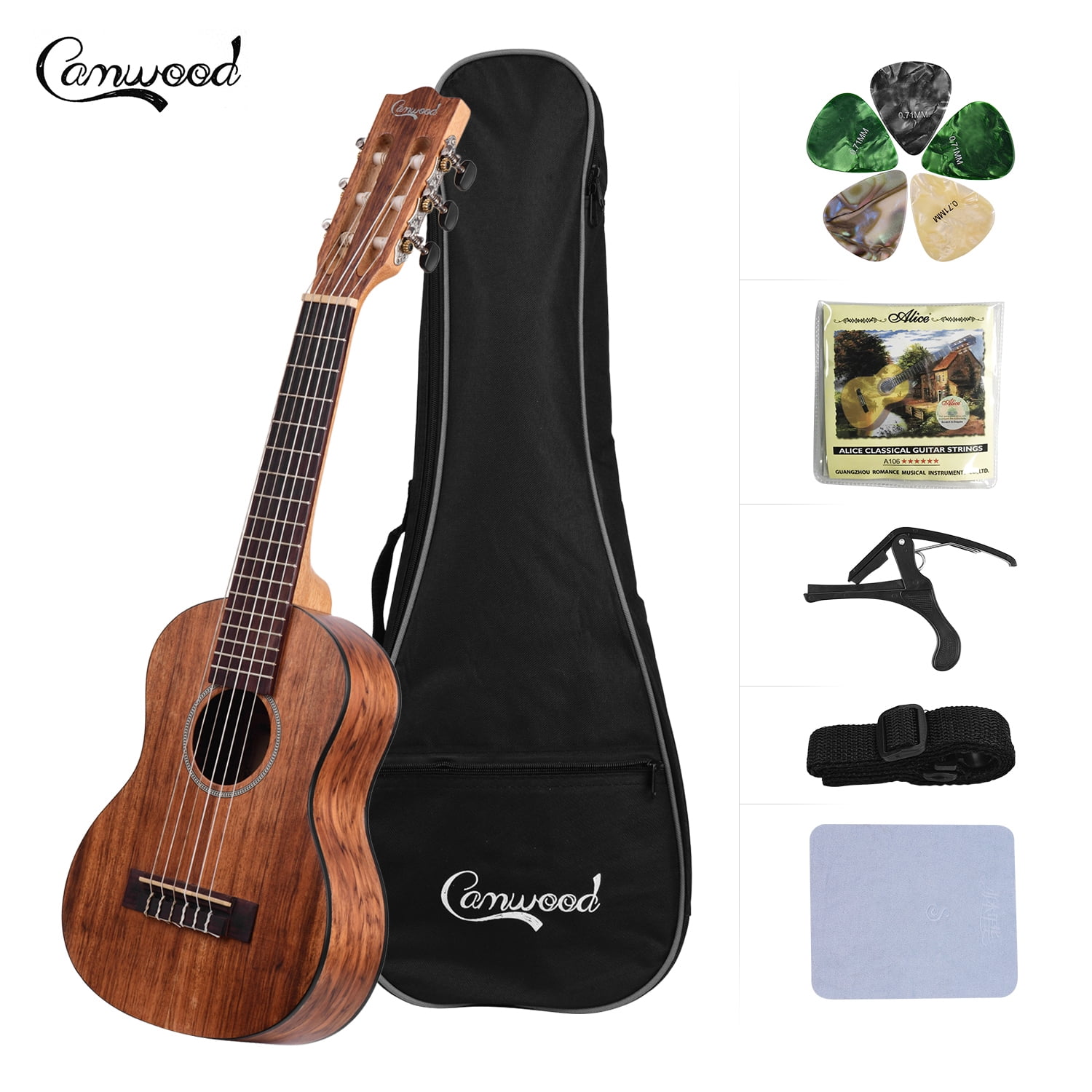 Camwood 28 Inch Acoustic Guitalele Guilele with Gig Bag Strap Spare ...