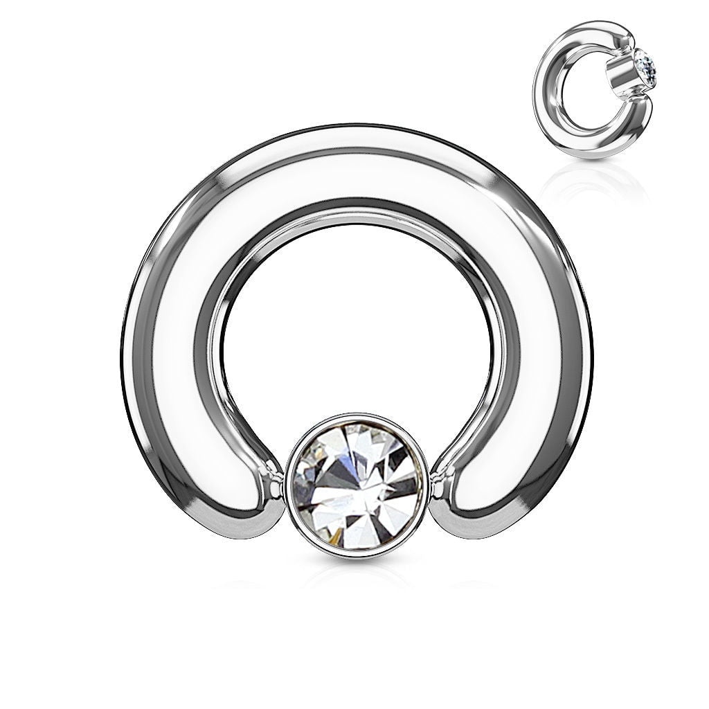 Large Gauge Captive Ring with CZ Set Round Flat Cylinder - 3 Colors ...
