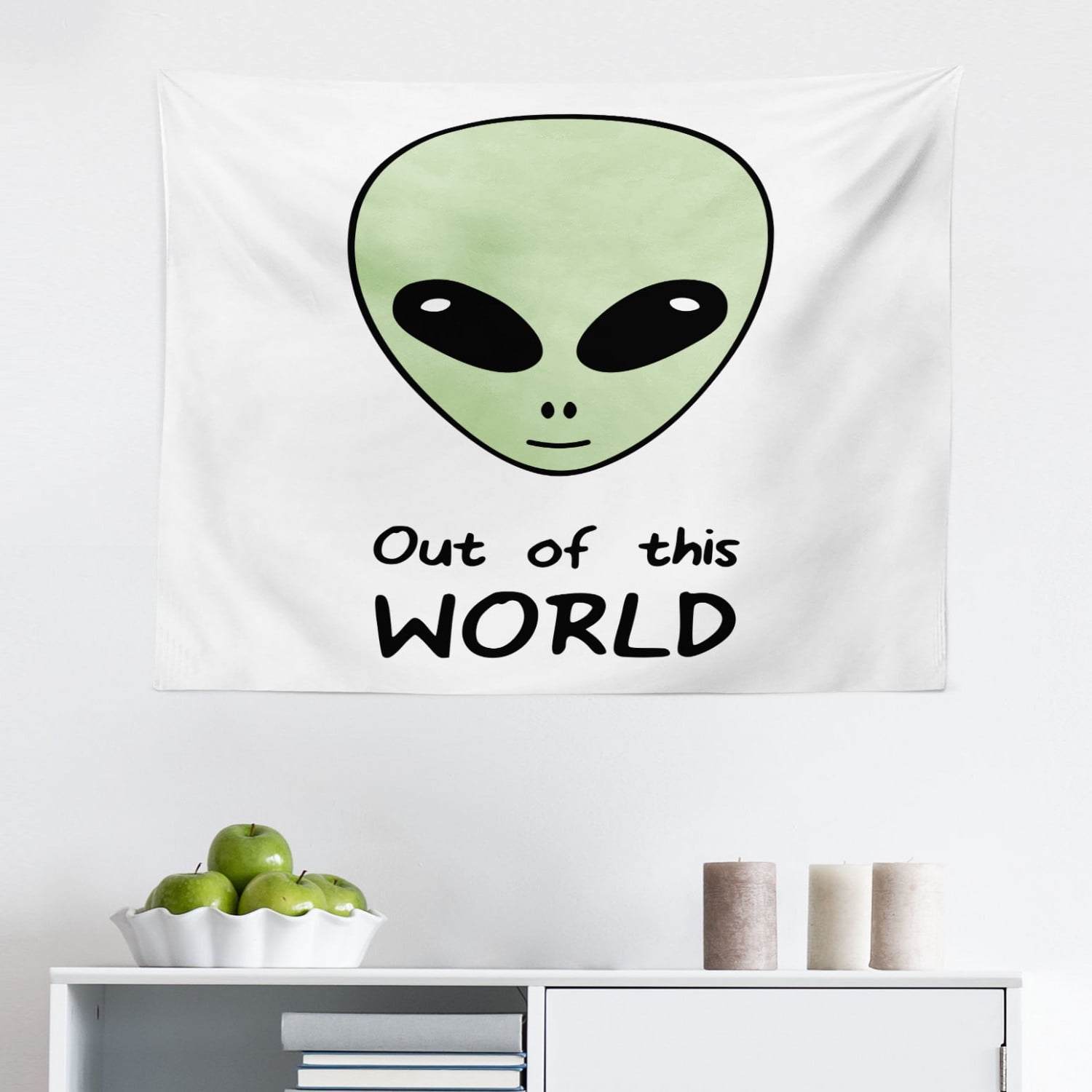 Alien Tapestry, Monochrome UFO Stamp Look Spaceship Galaxy Travel ...
