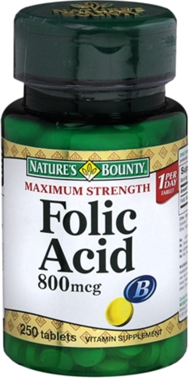 Nature's Bounty Folic Acid 800 mcg Tablets Maximum Strength 250 Tablets ...