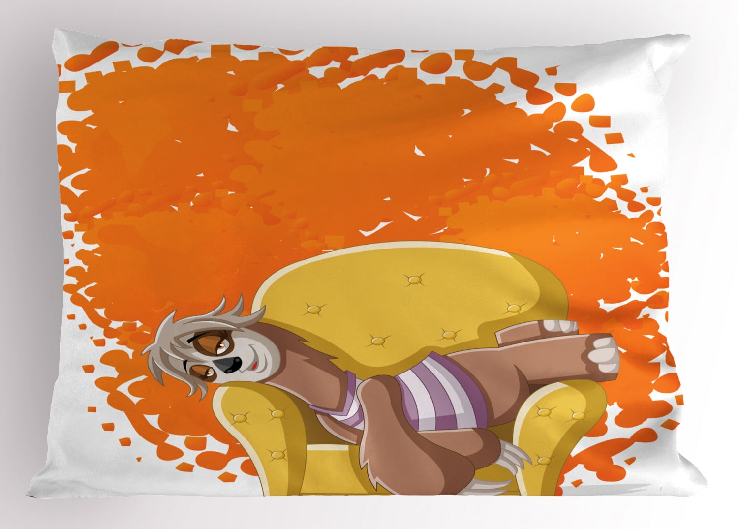Sloth Pillow Sham Lazy Female Cartoon Sloth on Sofa Napping on Couch ...
