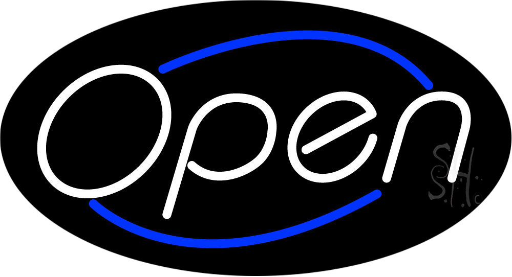 White Open With Blue Border Oval Animated LED Neon Sign 13 x 24 ...