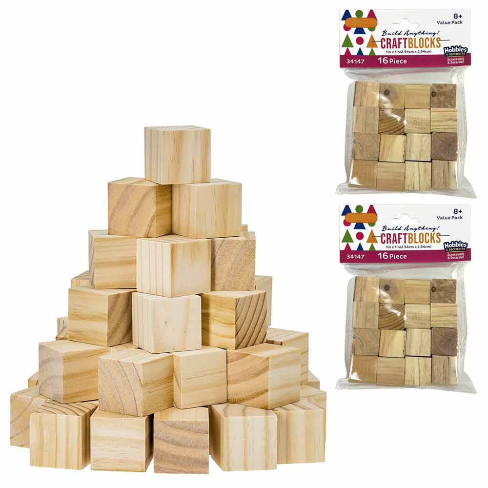 32 PC Natural Wooden Craft Blocks Unfinished Hardwood Square Wood Block ...