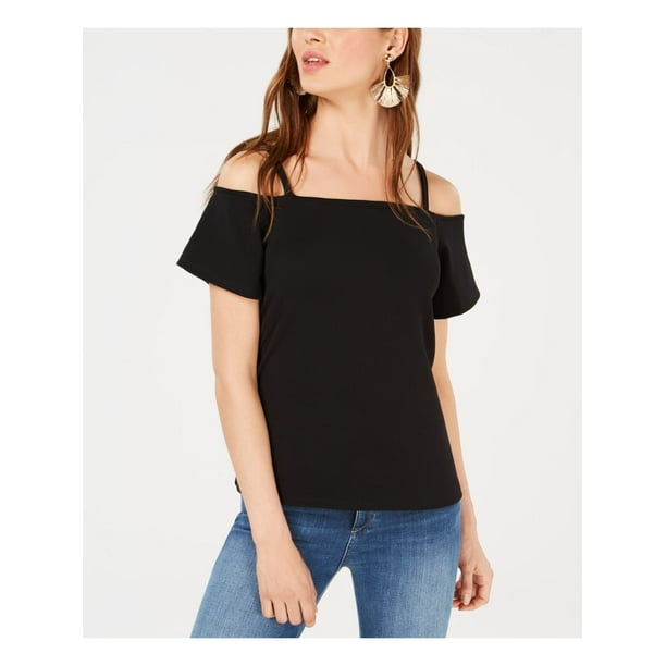 BAR III Womens Black Cold Shoulder Spaghetti Strap Square Neck Top Size ...