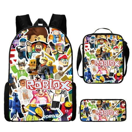 Roblox Backpack Black School Bag Anime School Bag Three-piece Backpack ...