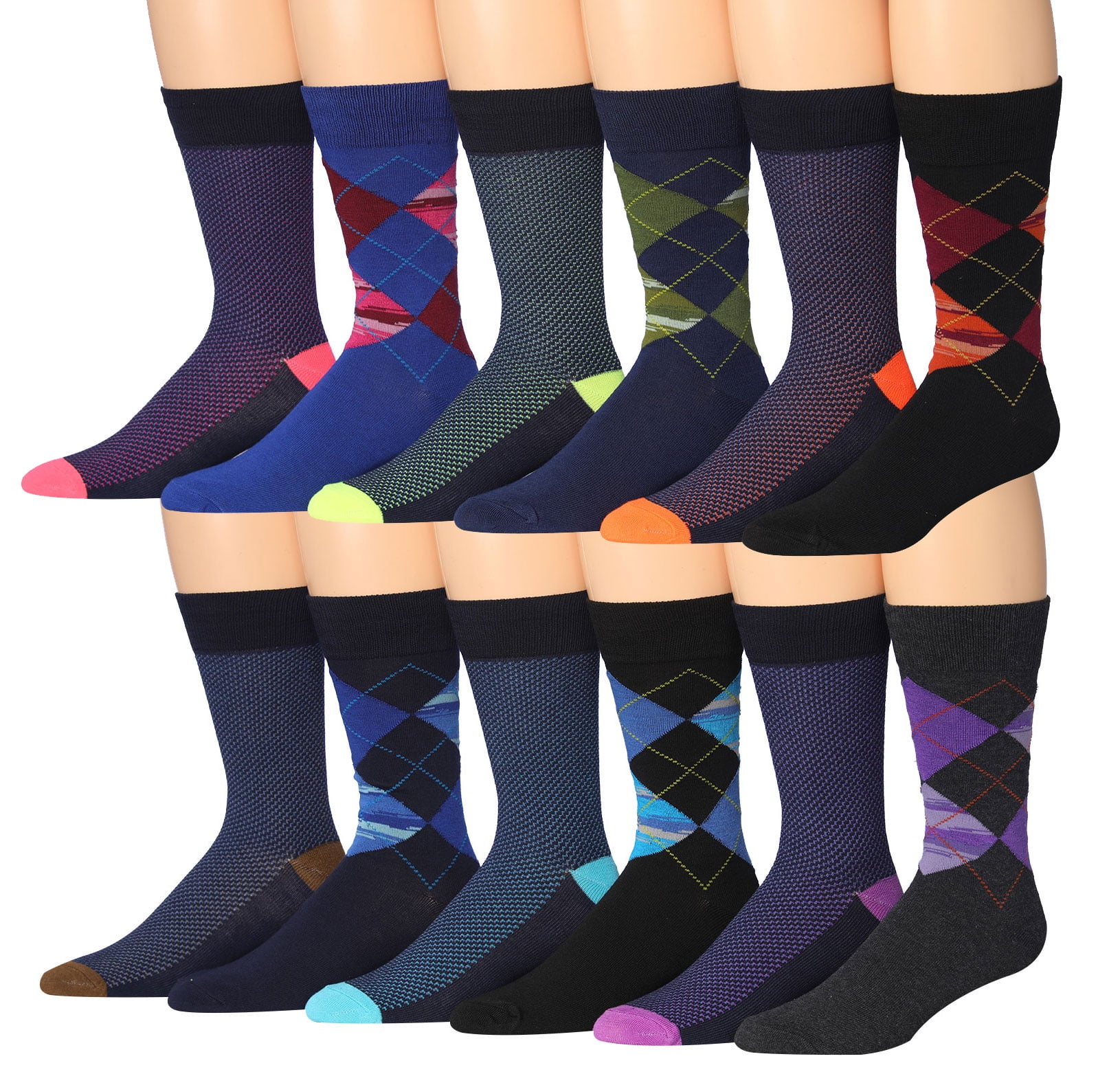 James Fiallo Mens 12-Pairs Funny Funky Crazy Novelty Colorful Patterned ...