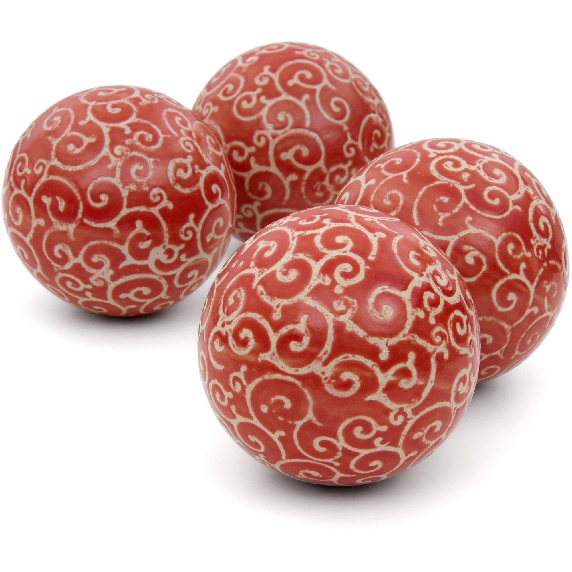 Oriental Furniture 4" Red and Beige Vines Porcelain Ball Set ...