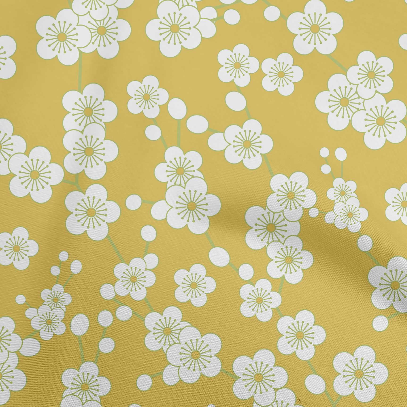 oneOone Cotton Flex Yellow Fabric Asian Japanese Floral Sewing Material ...