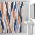 Abstract Stripes Shower Curtain, Geometric Orange Navy Blue Fluid ...