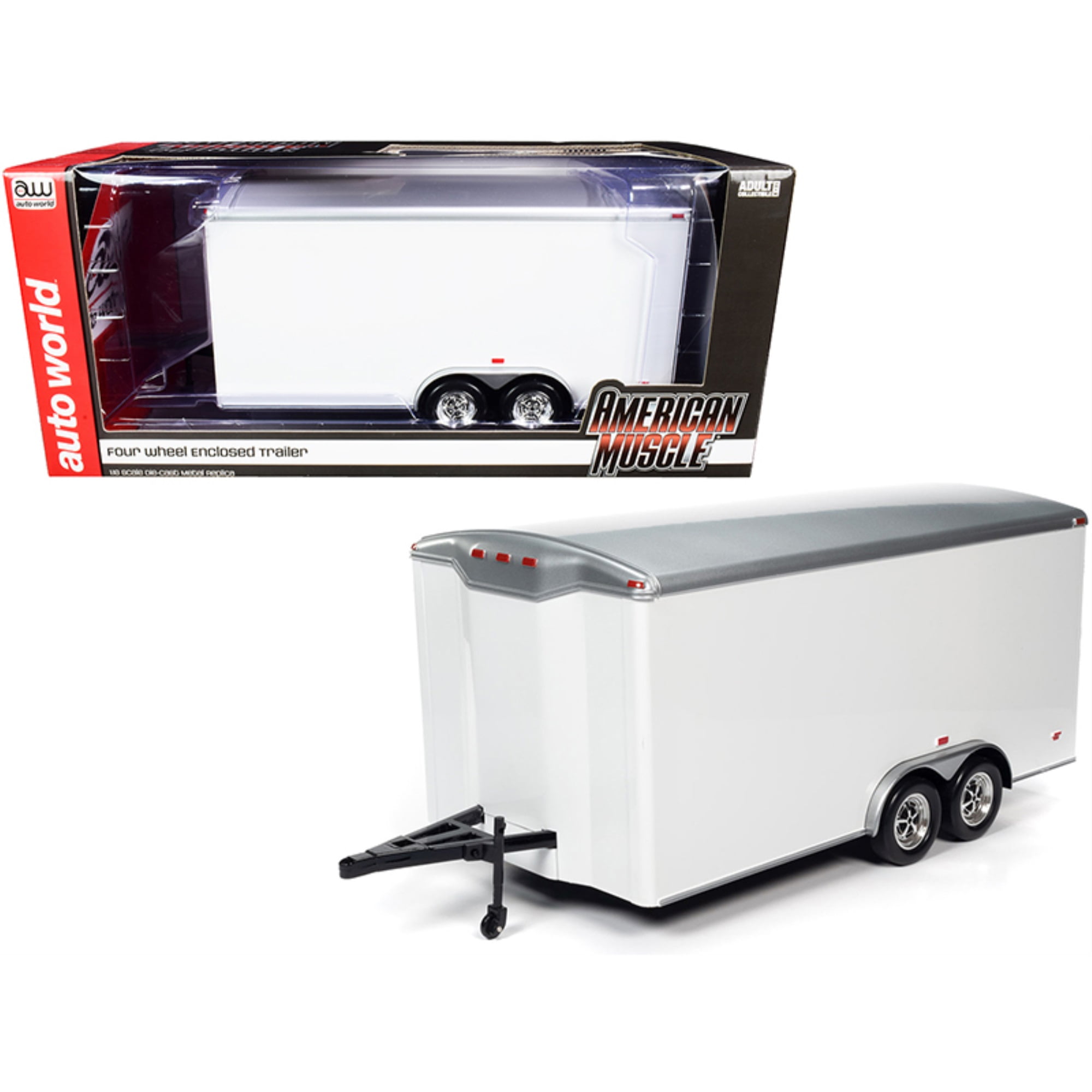 Autoworld AMM1238 Four Wheel Enclosed Car Trailer White with Silver Top ...