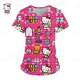 Kawaii Nurse Uniform Scrubs Tops Womens Cartoon Hello Kitty Print Short