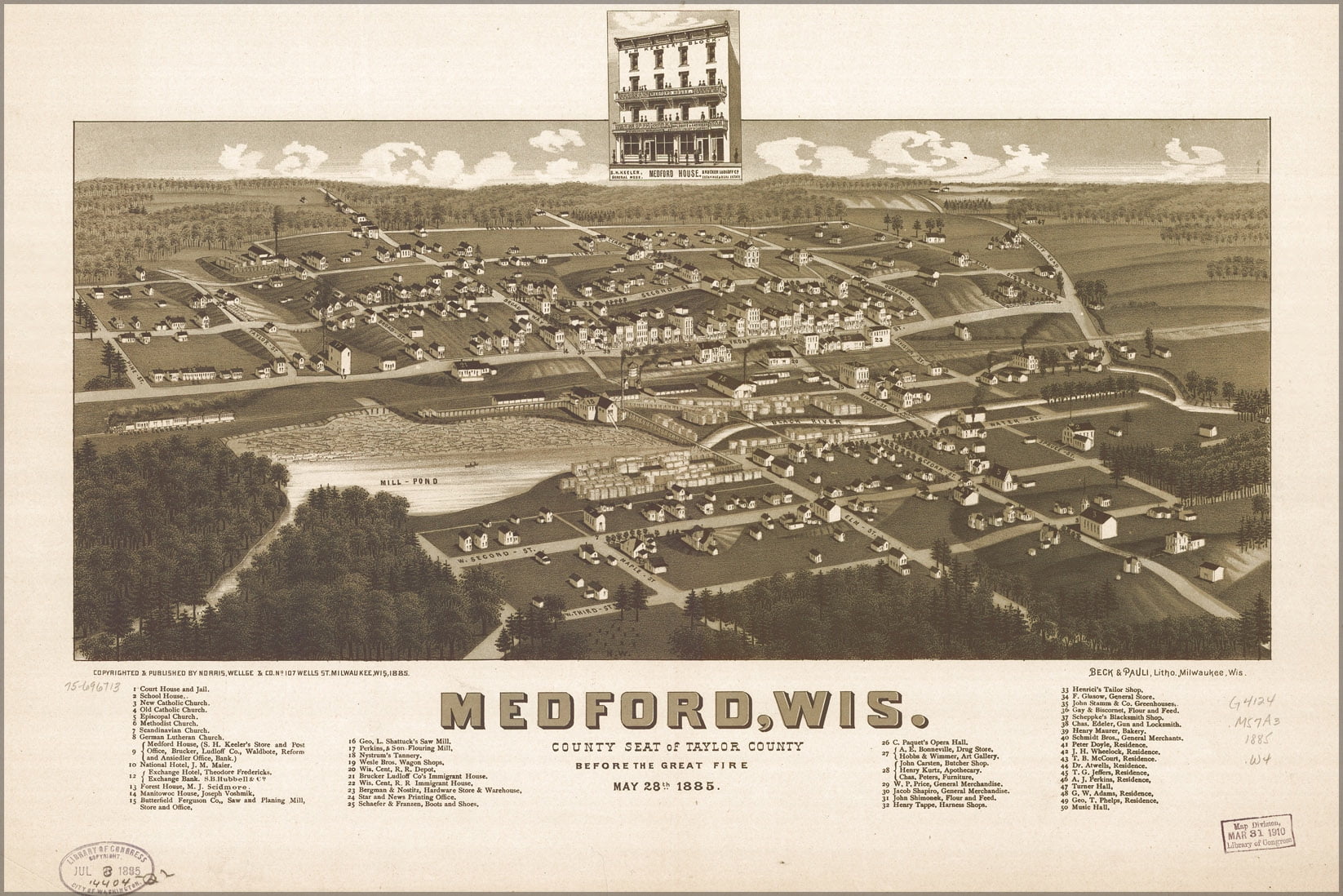 24"x36" Gallery Poster, map of Medford, Wisconsin before great fire ...