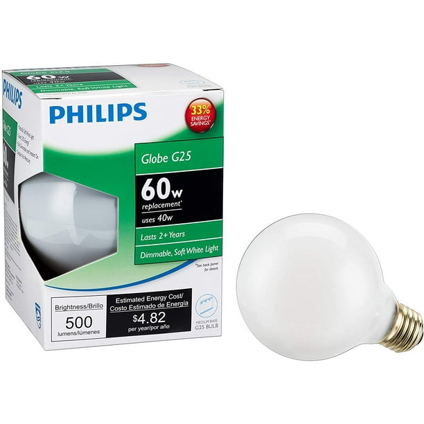 Philips 420851 40-watt G25 Halogen Decorative Globe Light Bulb, White ...
