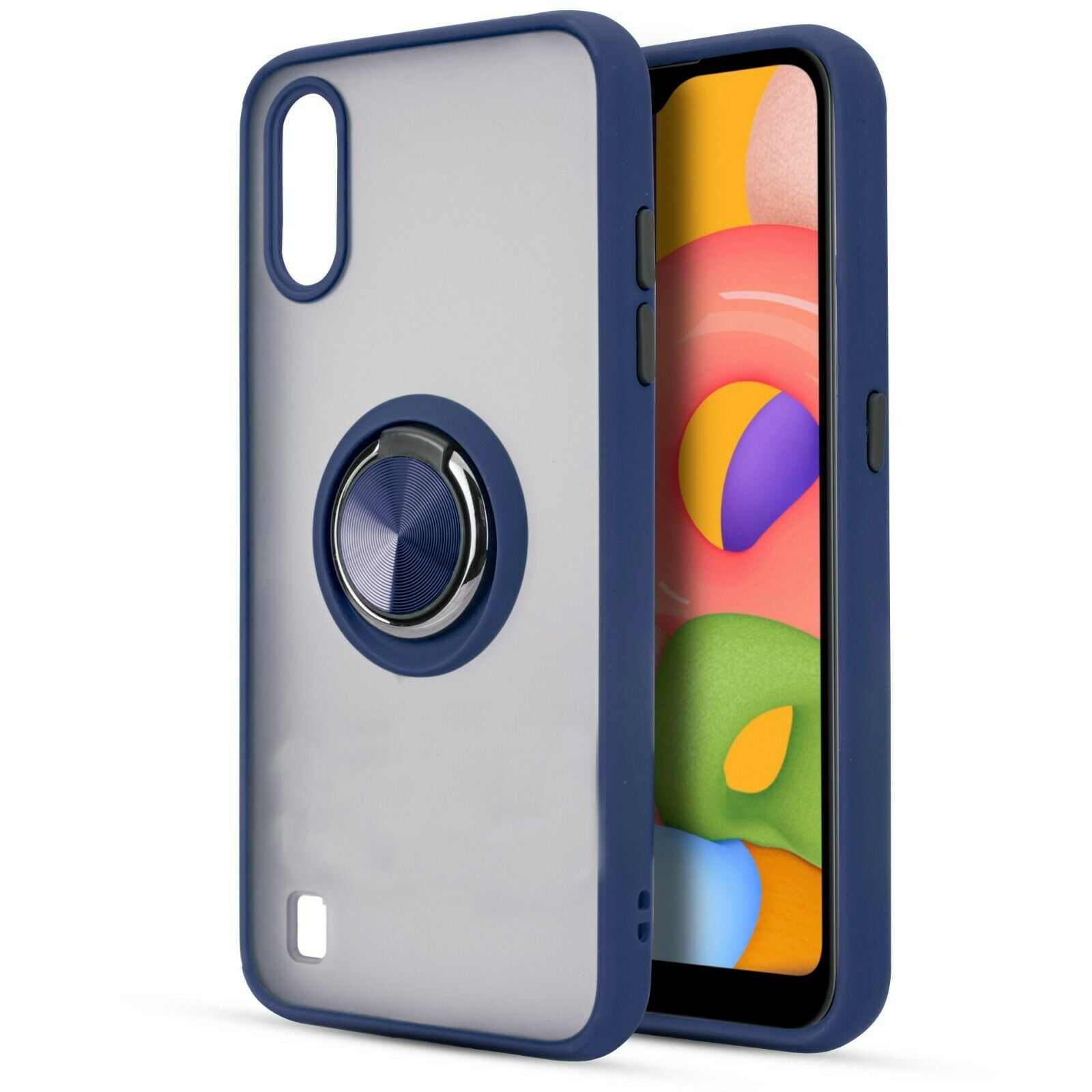 for Samsung Galaxy A01 A015 Rubber Ring Kickstand Magnetic Skin Case ...