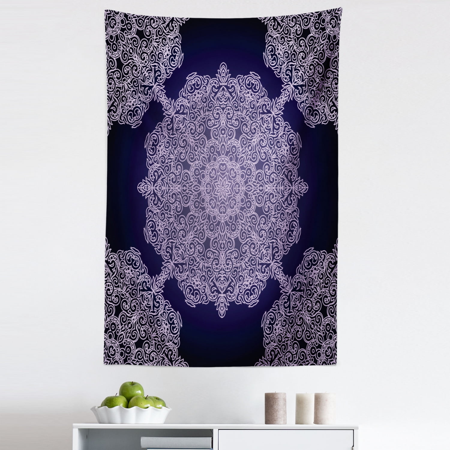 Purple Mandala Tapestry, Bohemian Floral Pattern with Continuous Round ...