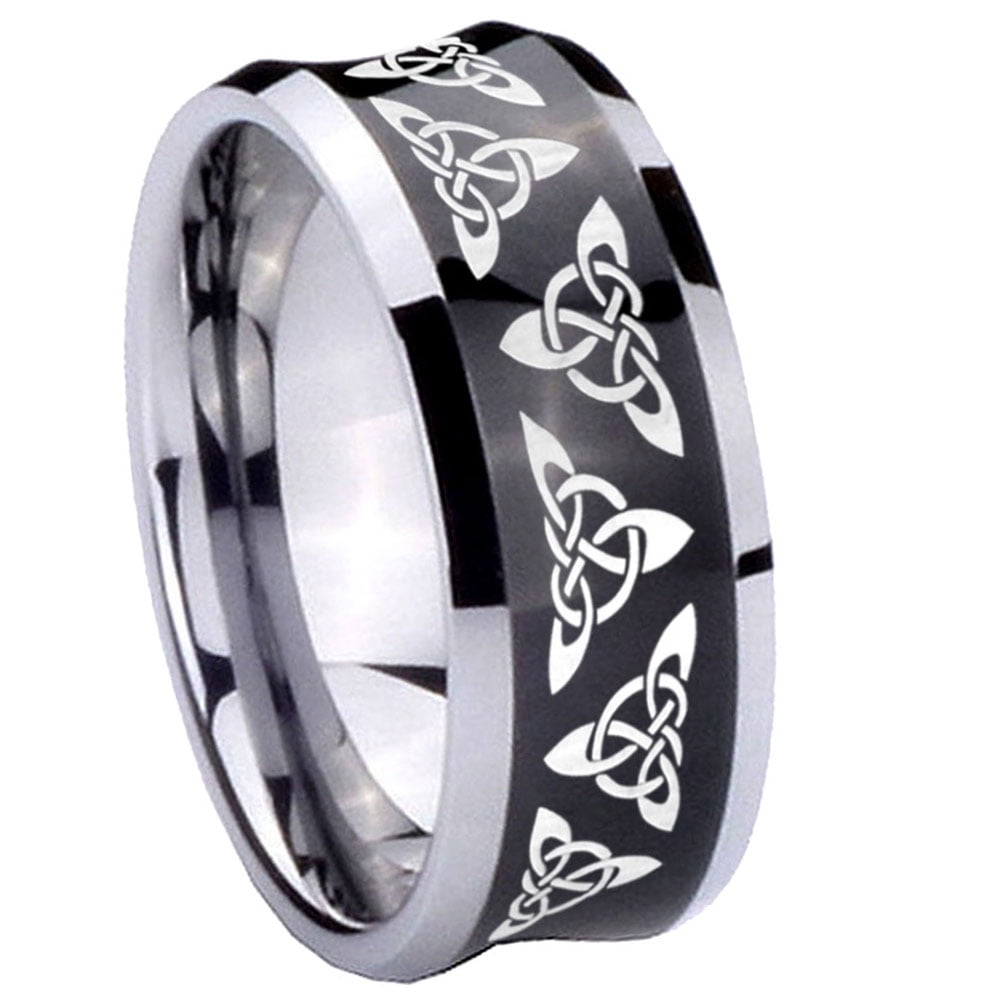 Tungsten Celtic Knot 8mm Brushed Black Polished Concave Men Ring ...