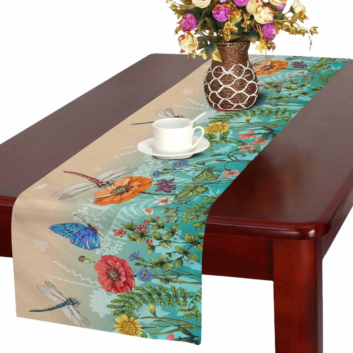 MKHERT Summer Dragonflies Butterflies Flowers Grass and Plants Table ...