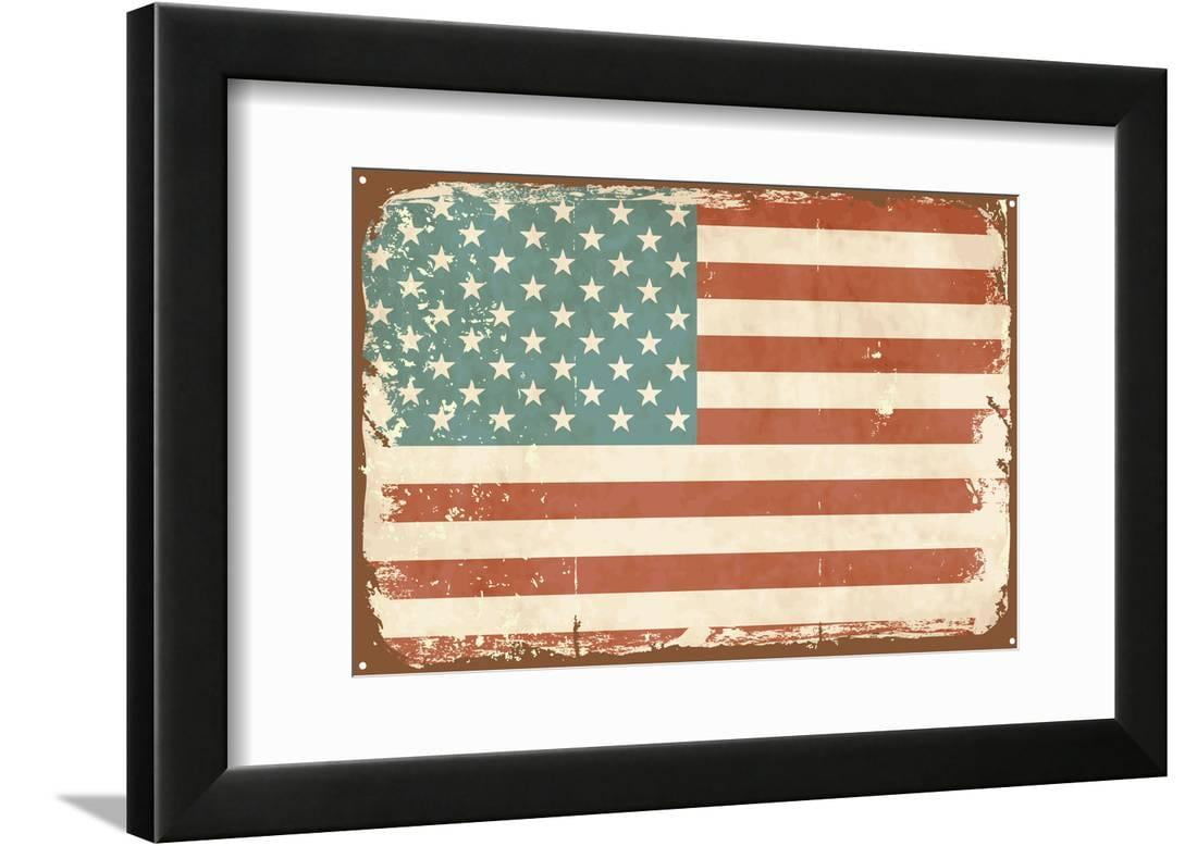 Vintage Style American Flag on the Tin Sign Framed Print Wall Art By ...