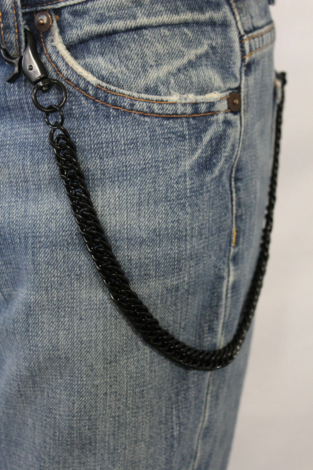Black Chunky Metal Thick Wallet Chain Link KeyChain Biker Rocker ...