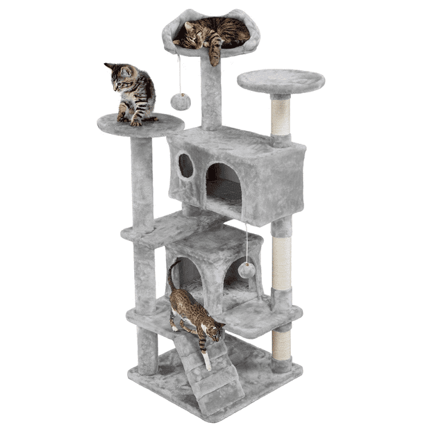 Yaheetech 54.5'' H Cat Tree with 2 Cozy Condos and Scratching Posts ...
