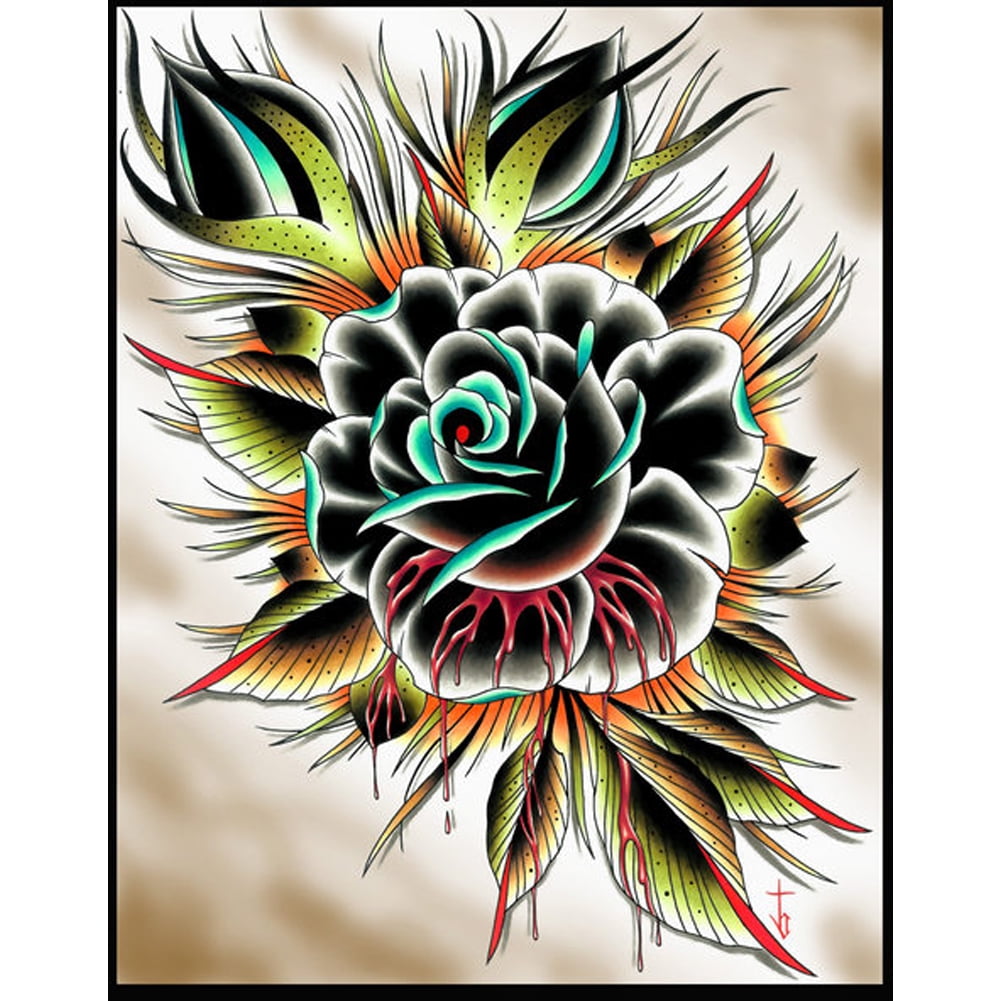 American Traditional Flower Tattoo Flash