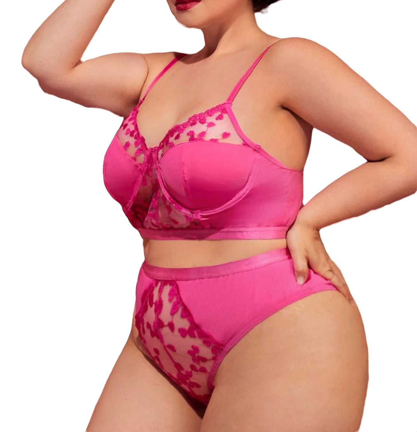 Print Hot Pink Plus Size Bra And Panty Sets Womens