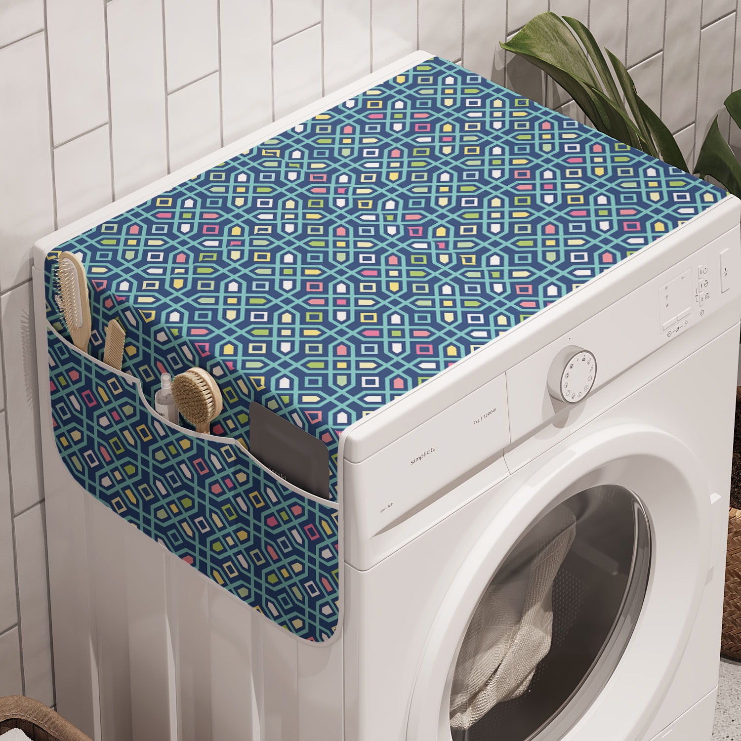 Abstract Washing Machine Organizer, Vibrant Mosaic Tiles Geometric ...