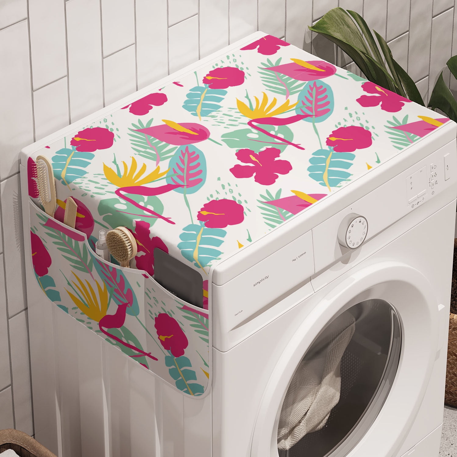 Tropical Washing Machine Organizer, Exotic Silhouettes Bird of Paradise ...