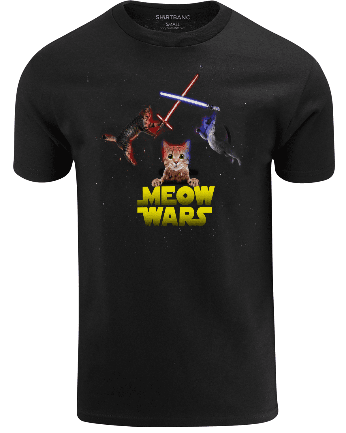 ShirtBANC Feline Fun Mens Meow Wars Shirt Cat Battle Light Sword Cute ...